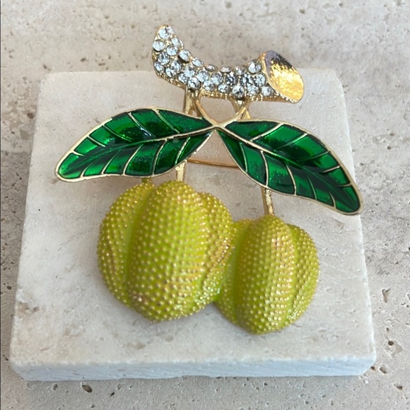 Anthropologie | Jewelry | Durian Brooch With Green Leaves And ...